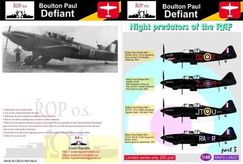Ropos Models MNFDL48027 Boulton Paul Defiant - Night predators of the RAF