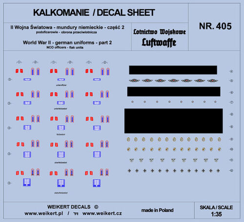 Weikert Decals DEC405 Mundury niemieckie - część 2 - luftwaffe - obrona przeciwlotnicza
