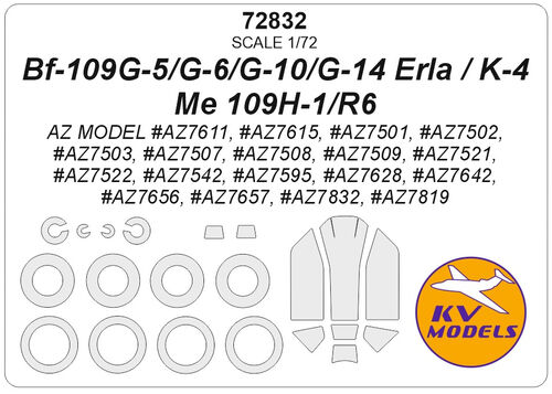 KV Models 72832 Messerschmitt Bf-109 G-5 / G-6 / G-10 / G-14 / K-4 / H-1/R6 - Paintings Masks (for AZ Model Kits)