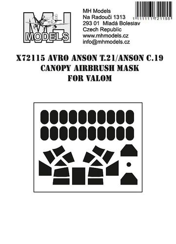 MH Models X72115 Avro Anson T.21/Anson C.19 Canopy Airbrush Mask (For Valom)