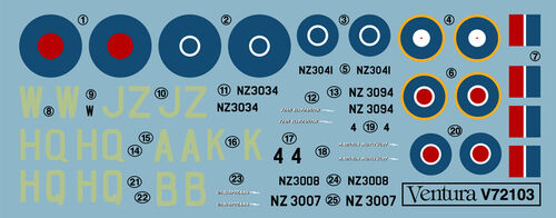 Ventura 72103 RNZAF Curtis P-40 E - "Umslopogaas", "Magnolia Mufflewurt", "Ivan Ellovanich", ?NZ3034 "JZ-W", and NZ3094 ex 68th Pursuit Group