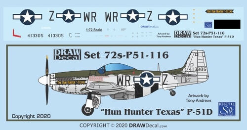 Draw Decal 72-P51-116 North American P-51 D - "The Hun Hunter Texas"
