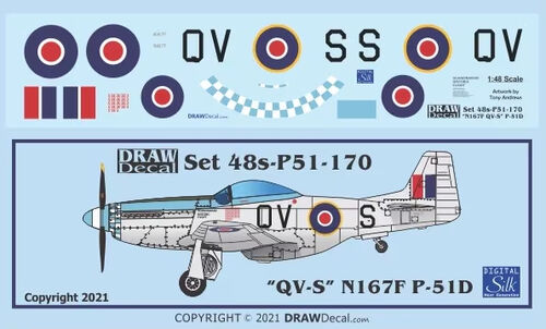 Draw Decal 48-P51-170 North American P-51 D - RAF "QV-S" Scandinavian Historic Flight (N167F)
