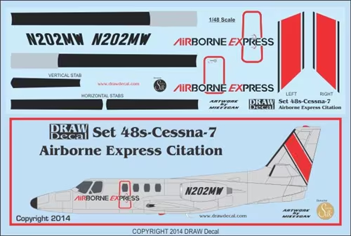 Draw Decal 48-CESSNA-07 Cessna Citation I - Airborne Express