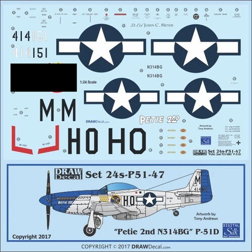 Draw Decal 24-P51-47 North American P-51 D - "Petie 2nd" (N314BG) Gathering of Mustangs and Legends