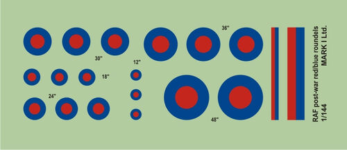 Mark I Decals DMK14419 RAF Post-war Roundels and Fin Flash Stripes – Red & Blue (2 sheets)
