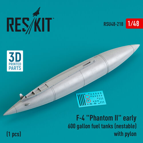 RES/KIT U48-0218 F-4 'Phantom II' Early 600 Gallon Fuel Tanks (Nestable) With Pylon (1 pc)