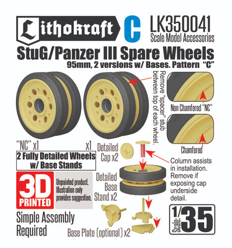 Lithokraft Range 350041 StuG/Panzer III Spare Wheels (95mm, 2 Versions With Bases, Pattern 'C')