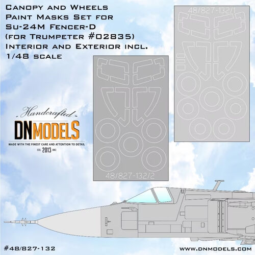 DN Models 48-827-132 Canopy And Wheels Paint Masks Set For Su-24M Fencer-D (For Trumpeter 02835), Interior And Exterior Included