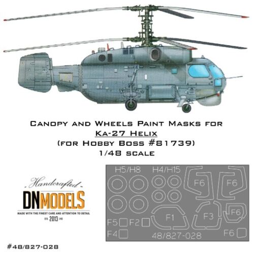 DN Models 48-827-028 Paint Masks For Ka-27 Helix Helicopter - Canopy, Windows And Wheels