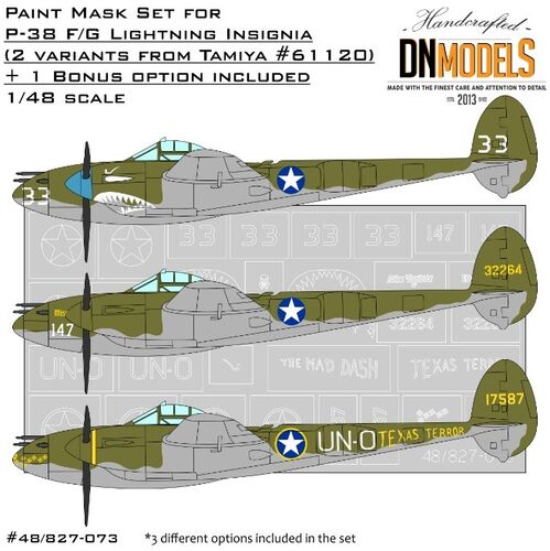 DN Models 48-827-073 P-38 Lightning Insignia Paint Mask Set (For Tamiya Kit) And Bonus Markings