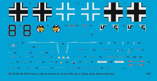 Peddinghaus-Decals 3567 Bf 109 E-7 Trop Lt. Werner Schröer 19.07.1941, Ain El. Gazala, Africa JG 27