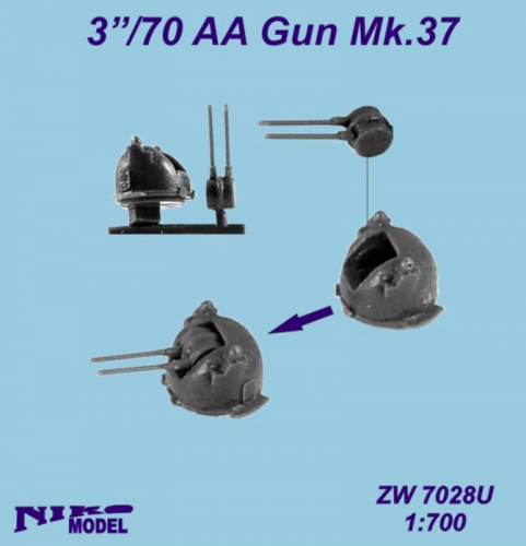 NIKO MODEL ZW7028U 3”/70 AA Gun Mk.37 4 to a pack