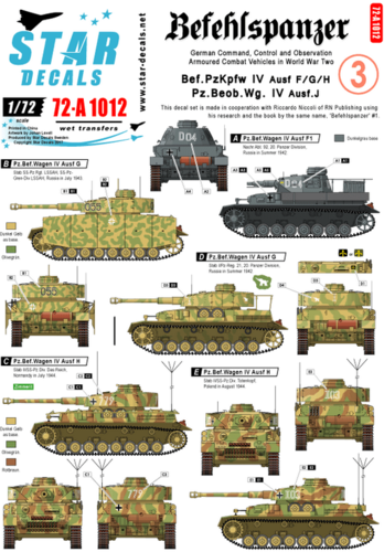 Star-Decals 72-A1012 Befehlspanzer # 3. Bef.Pz. IV and Pz.Beob.Wg IV.