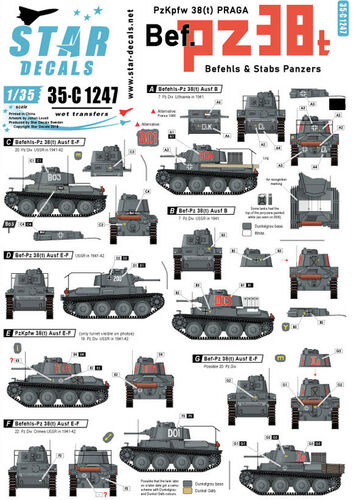 Star-Decals 35-C1247 PzKpfw 38(t) Praga. Befehls and Stabs Panzers. Eastern Front.