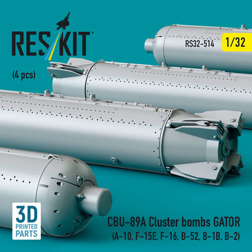 RES/KIT 32-0514 CBU-89A Cluster Bombs GATOR (4pcs) (A-10, F-15E, F-16, B-52, B-1B, B-2) (3D Printed)