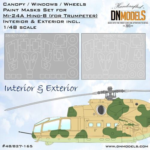 DN Models 48-827-165 Mi-24A Hind-B Canopy/Windows/Wheels Paint Masks Set (For Trumpeter, Interior & Exterior Included)