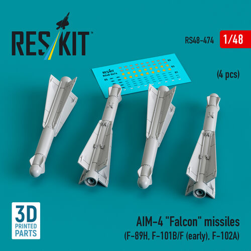 RES/KIT 48-0474 AIM-4 'Falcon' Missiles (4pcs) (F-89H, F-101B/F (Early), F-102A) (3D Printed)