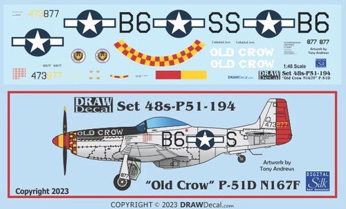 Draw Decal 48-P51-194 North American P-51 D - "Old Crow" (N167F)
