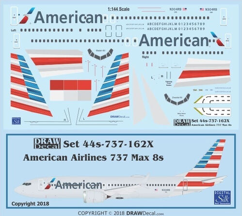 Draw Decal 44-737-162X Boeing 737 Max8 - American Airlines