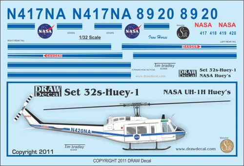 Draw Decal 32-HUEY-01 Bell UH-1 H Huey - NASA