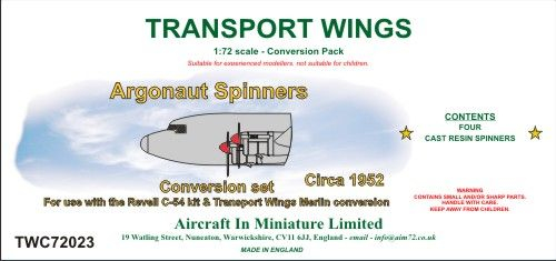 Aircraft In Miniature Ltd TWC72023 Argonaut Spinners (for Revell C-54 and Transport Wings conversion kits)