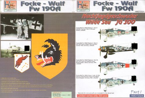 H-Model Decals D72024 Jagdgeschwader JG 300 Wilde Sau (Part 1) - Focke-Wulf Fw-190 A