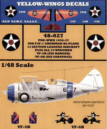 Yellow Wings 48027 Grumman F3F-1 (1936/37) - 12 section Leaders aircraft and 24 Wingmen from VF-5B and VF-6B