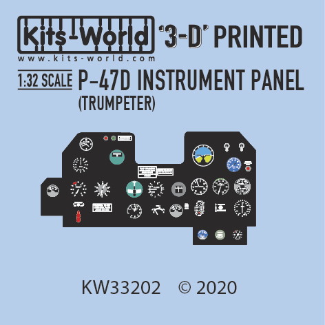 Kits World 3D1321002 Republic P-47 D Thunderbolt Cockpit 3D Full colour Instrument Panel (for Trumpeter kits)