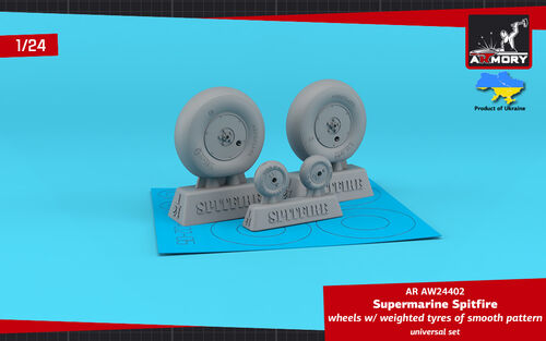Armory Models Group AW24402 Supermarine Spitfire wheels w/ weighted tyres of smooth pattern & covered hubs