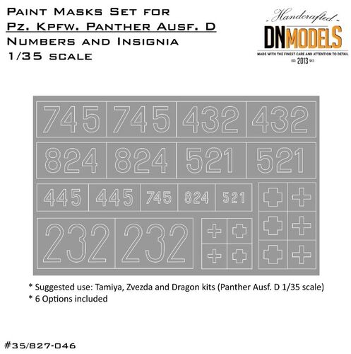 DN Models 35-827-046 Paint Masks Set Panther Ausf. D Numbers And Insignia