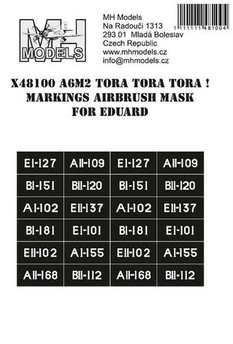 MH Models X48100 A6M2 Tora Tora Tora! Markings airbrush mask EDUARD