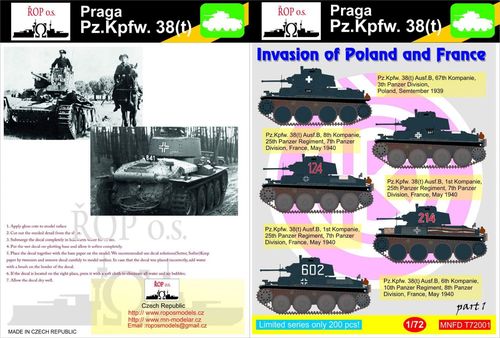 Ropos Models MNFDT72001 Praga Pz.Kpfw. 38(t) - Invasion of Poland and France