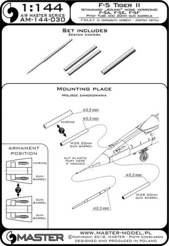 Master AM-144-030 F-5 Tiger II "Freedom Fighter" (standard nose versions) - F-5A, E, F - Pitot Tube and 20mm gun barrels