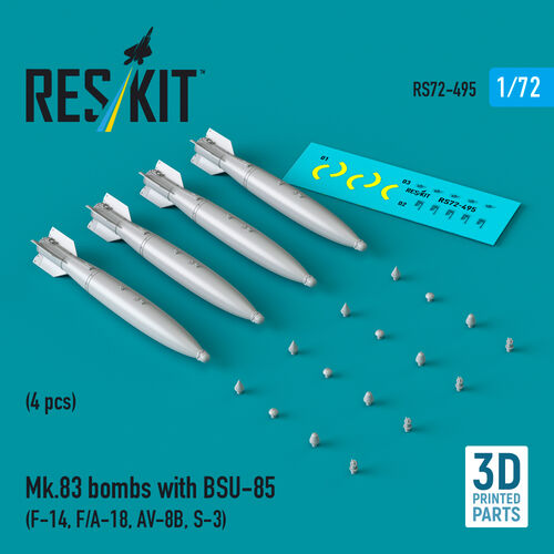RES/KIT 72-0495 Mk.83 Bombs With BSU-85 (4pcs) (F-14, F/A-18, AV-8B, S-3) (3D Printed)