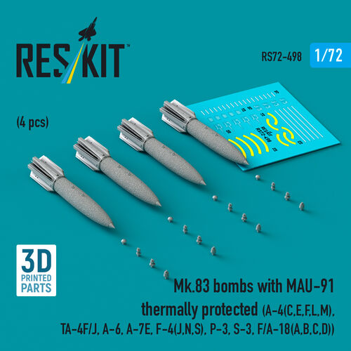 RES/KIT 72-0498 Mk.83 Bombs With MAU-91 Thermally Protected (4pcs) (A-4(C, E, F, L, M), TA-4F/J, A-6, A-7E, F-4(J, N, S), P-3, S-3, F/A-18(A, B, C, D)) (3D Printed)