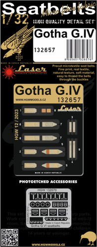 HGW Models 132657 Gotha G.IV - Seatbelts (designed to be used with Wingnut Wings kits)