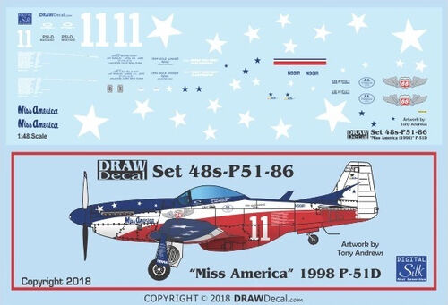 Draw Decal 48-P51-86 North American P-51 D - "Miss America" (1998 Version)