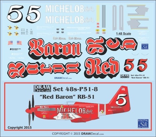 Draw Decal 48-P51-08 North American RB-51 D- "Red Baron"