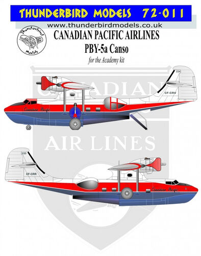Thunderbird Models 72011 Consolidated PBY-5 A Catalina / Canso - Canadian Pacific Airlines Decals (for Academy kits)