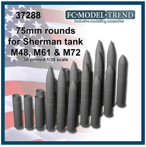 FC ModelTrend 37288 75mm Rounds for Sherman Tank (3D-printed)
