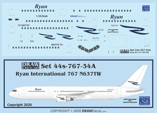 Draw Decal 44-767-34A- Boeing 767-300 - Ryan International (N637TW)