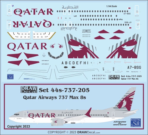 Draw Decal 44-737-205 Boeing 737 Max8 - Qatar Airways