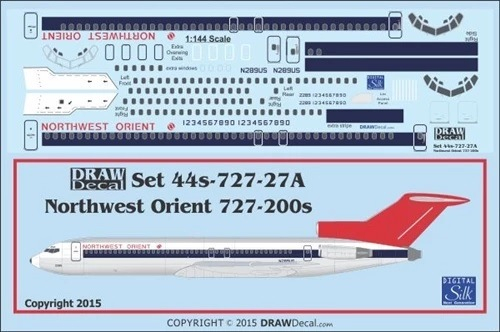 Draw Decal 44-727-27A Boeing 727-200 - Northwest Orient Airlines