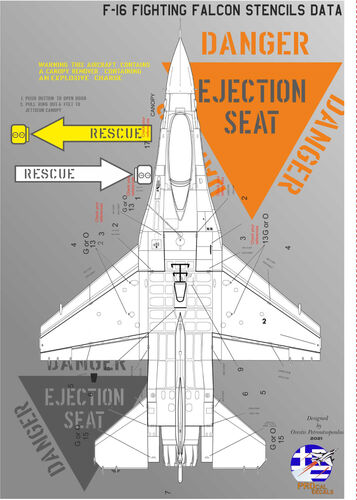 Procal Decals 48-101 General Dynamics F-16 Viper - Stencil Data