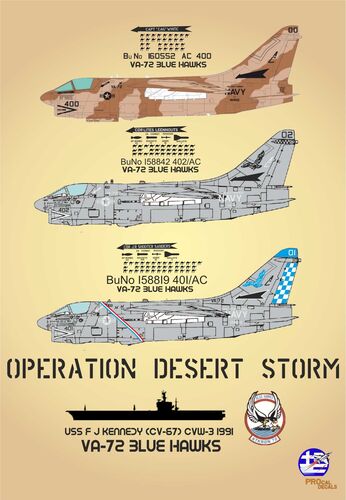 Procal Decals 32-103 LTV A-7 E Corsair - USS J.F. Kennedy VA-72 Blue Hawks Operation Desert Storm Decals