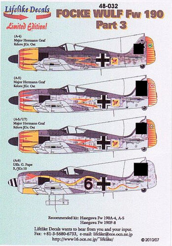 Lifelike Decals 48032 Focke-Wulf Fw-190 A/F Part 3 (4 schemes)