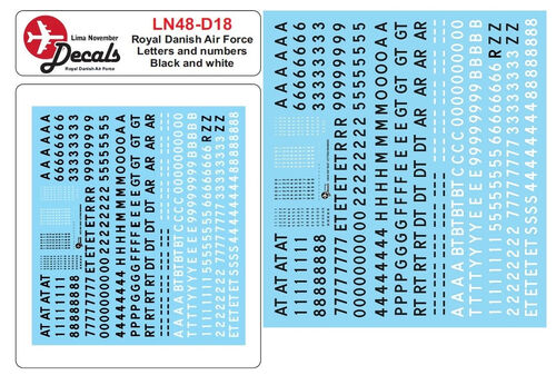 Lima November Decals 48-D18 Royal Danish Air Force - Black / White letters and numbers