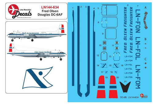 Lima November Decals 144-634 Douglas DC-6 B - Fred Olsen Freighter Scheme