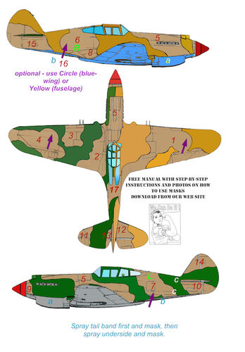 TopNotch 32-M040 Curtiss P-40B/C and Kittyhawk - camouflage pattern paint masks (for Trumpeter kits)